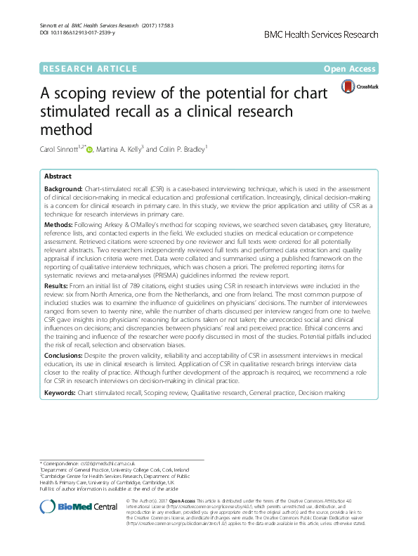 (PDF) A scoping review of the potential for chart stimulated recall as ...