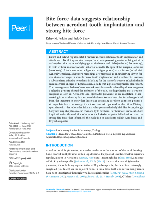 (PDF) Bite force data suggests relationship between acrodont tooth ...
