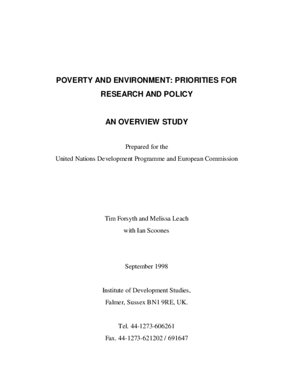 (PDF) Poverty and environment: priorities for research and study - an ...