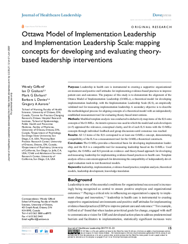 (PDF) Ottawa Model of Implementation Leadership and Implementation ...
