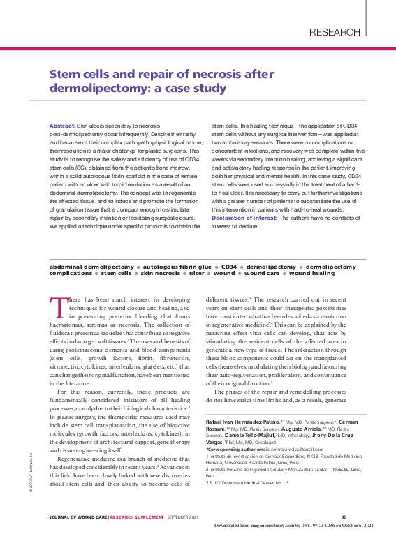 (PDF) Stem cells and repair of necrosis after dermolipectomy: a case study