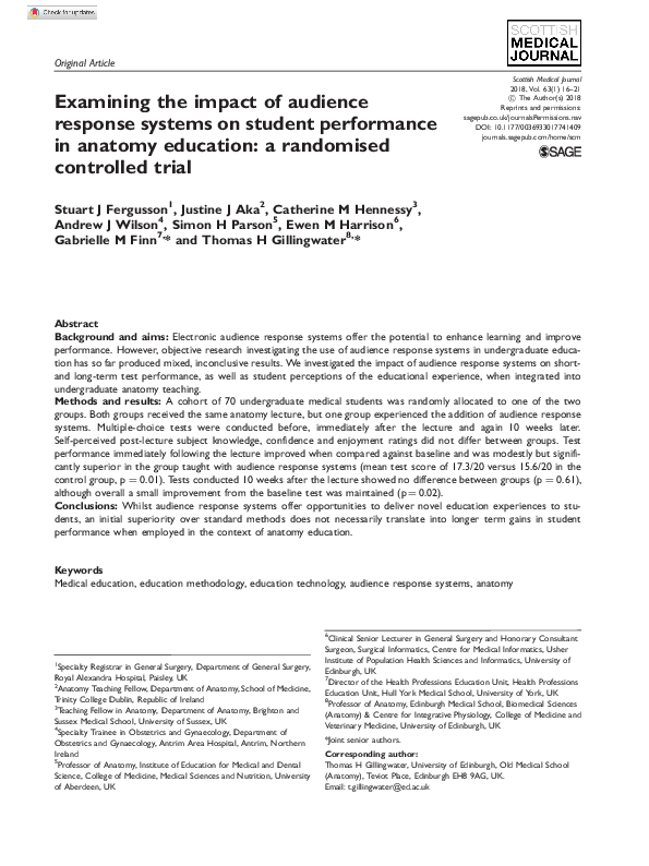 (PDF) Examining the impact of audience response systems on student performance in anatomy ...