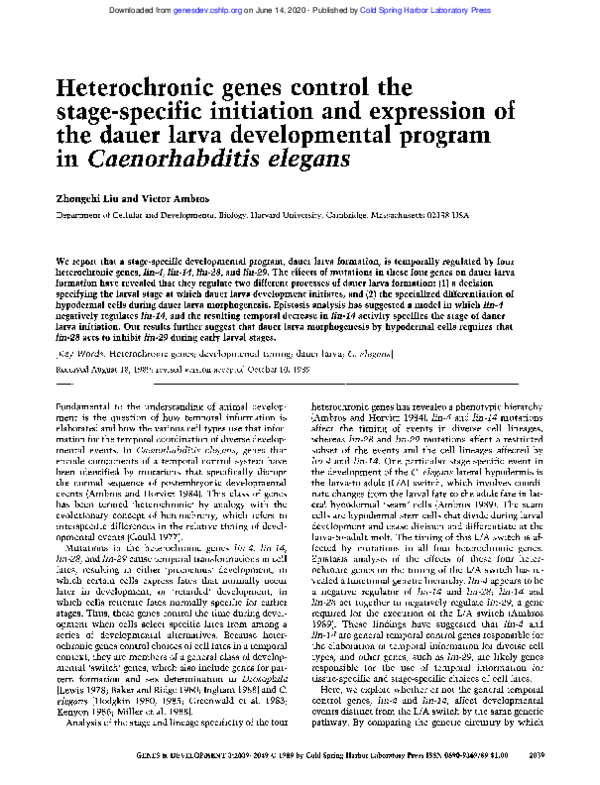 (PDF) Heterochronic genes control the stage-specific initiation and ...