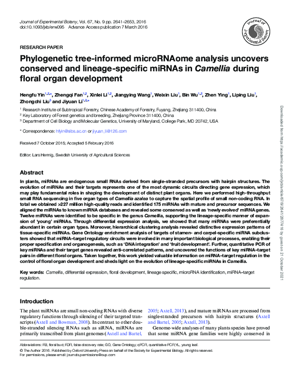 (PDF) Phylogenetic tree-informed microRNAome analysis uncovers ...