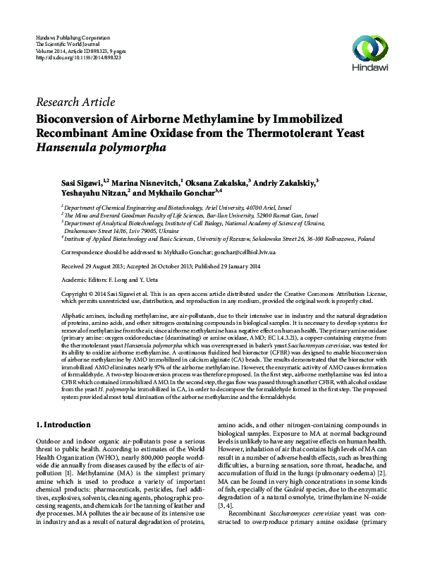 (PDF) Bioconversion of airborne methylamine by immobilized recombinant ...