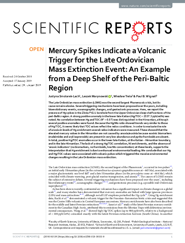 (PDF) Mercury Spikes Indicate a Volcanic Trigger for the Late ...
