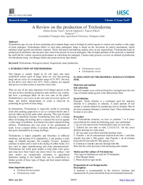(PDF) A Review on the production of Trichoderma