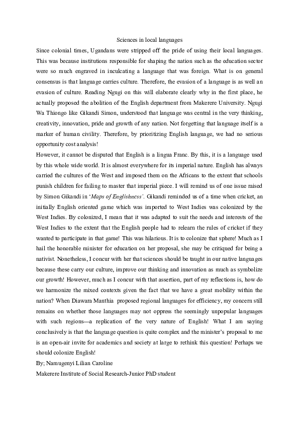 (DOC) Sciences in local languages