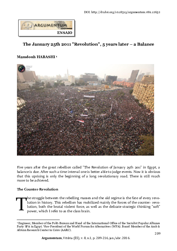 (PDF) The January 25th 2011 "Revolution", 5 years later – a Balance