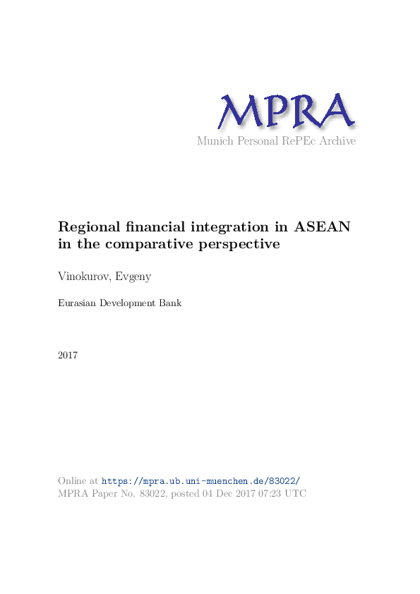 (PDF) Regional Financial Integration in ASEAN in the Comparative ...