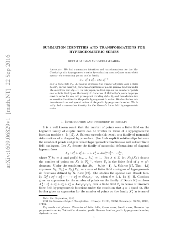 Pdf Summation Identities And Transformations For Hypergeometric Series
