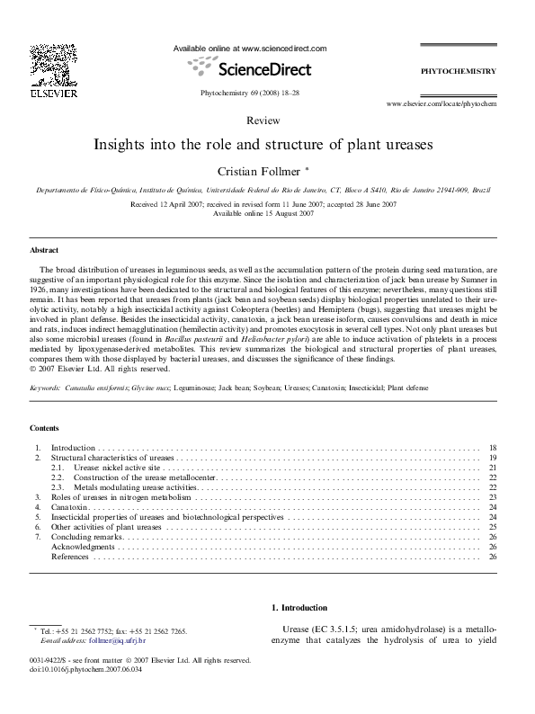 (PDF) Insights into the role and structure of plant ureases