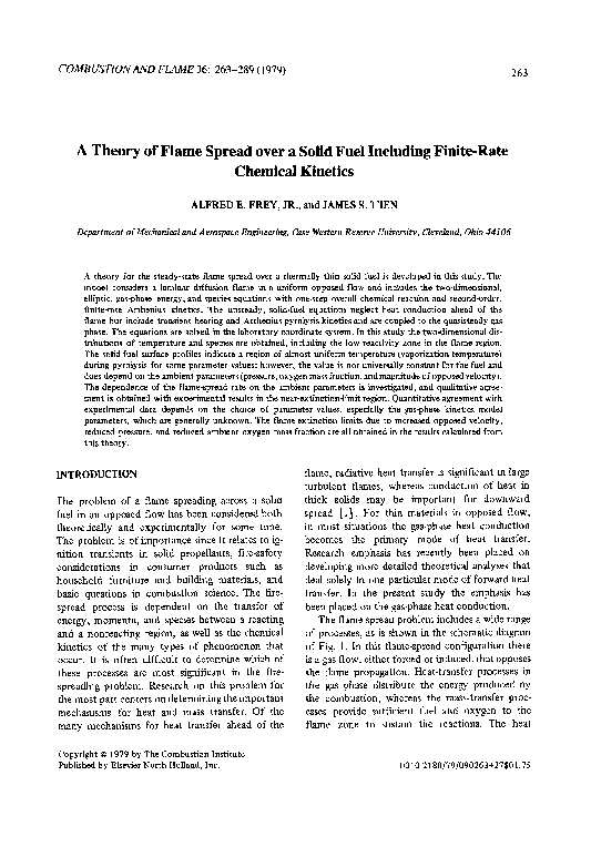 (PDF) A theory of flame spread over a solid fuel including finite-rate ...