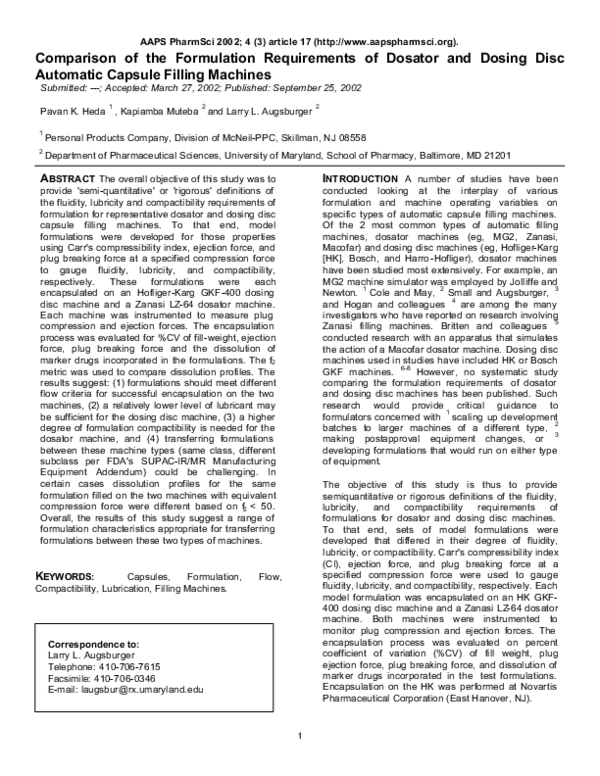 (PDF) Comparison of the formulation requirements of dosator and dosing ...