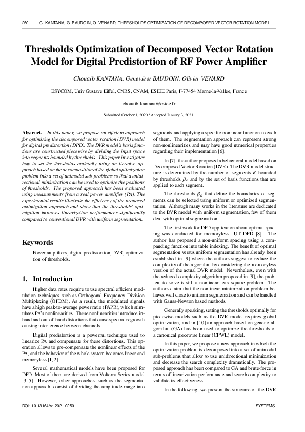 (PDF) Thresholds Optimization of Decomposed Vector Rotation Model for Digital Predistortion of ...