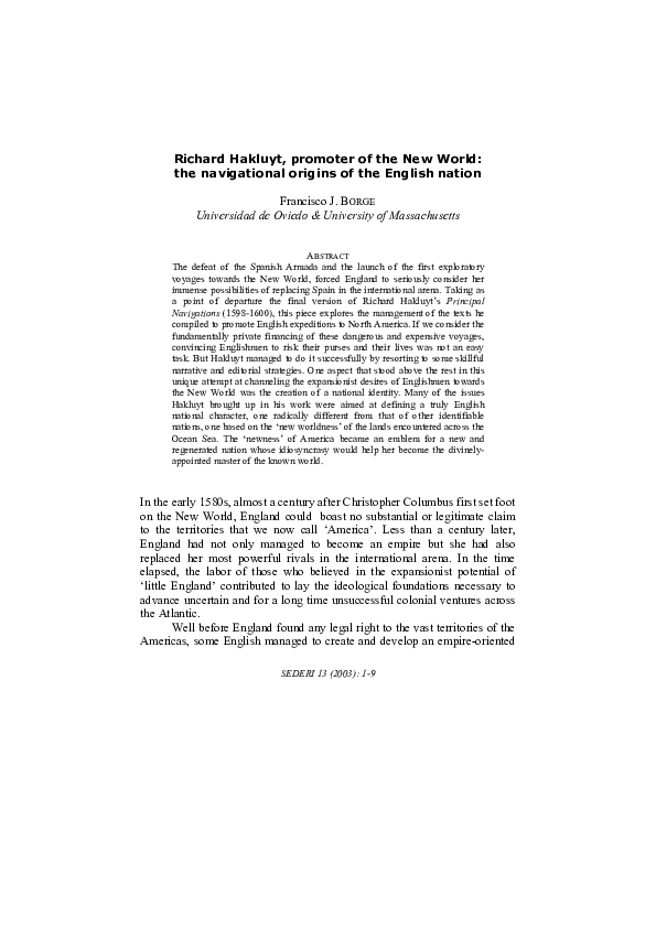 (PDF) Richard Hakluyt, promoter of the New World: the navigational ...