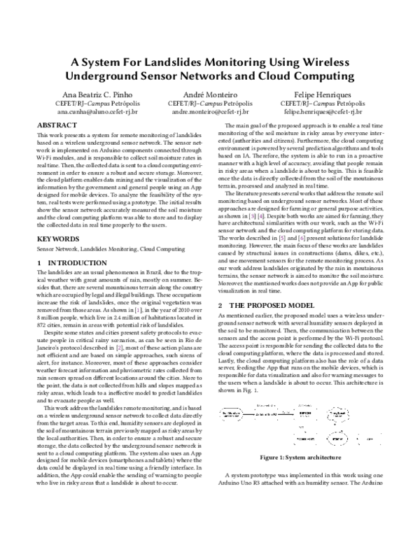 (PDF) A System For Landslides Monitoring Using Wireless Underground Sensor Networks and Cloud ...