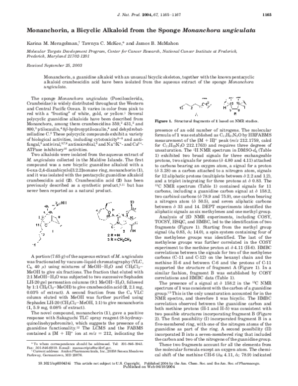 (PDF) Monanchorin, a Bicyclic Alkaloid from the Sponge Monanchora u ...
