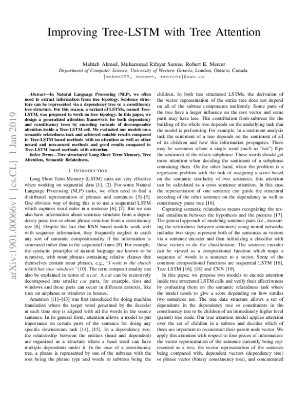 Pdf Improving Tree Lstm With Tree Attention