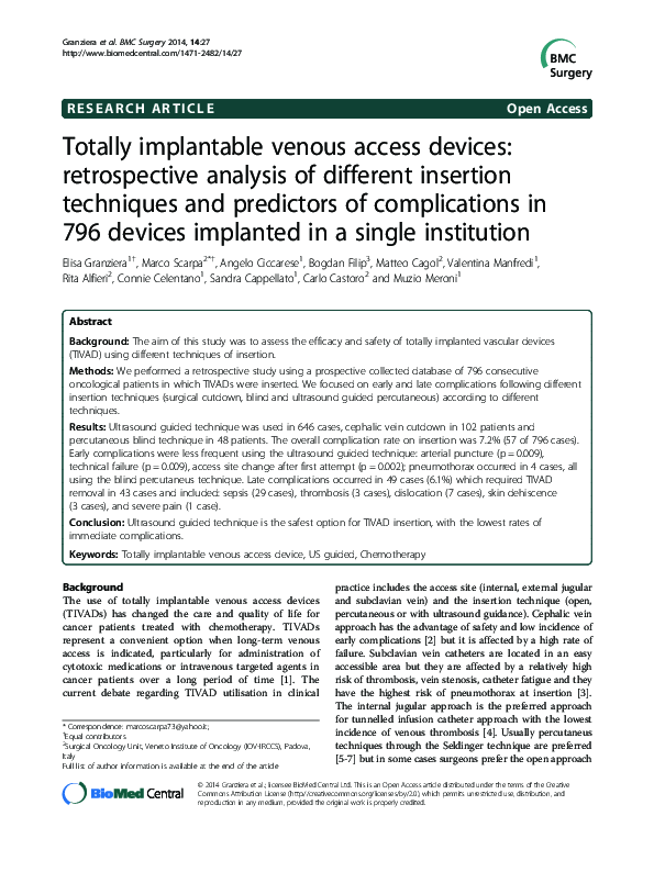 (PDF) Totally implantable venous access devices: retrospective analysis ...