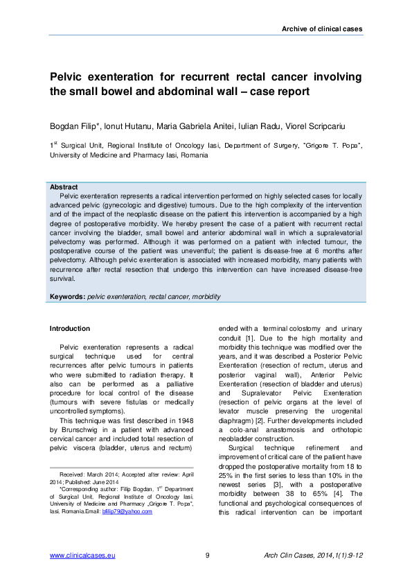 (PDF) Pelvic exenteration for recurrent rectal cancer involving the small bowel and abdominal ...