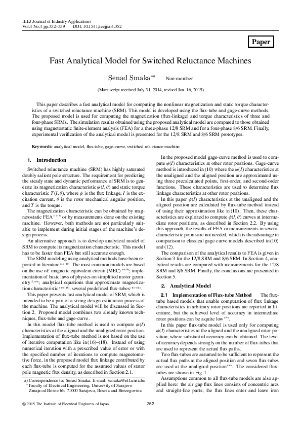 (PDF) Fast Analytical Model for Switched Reluctance Machines