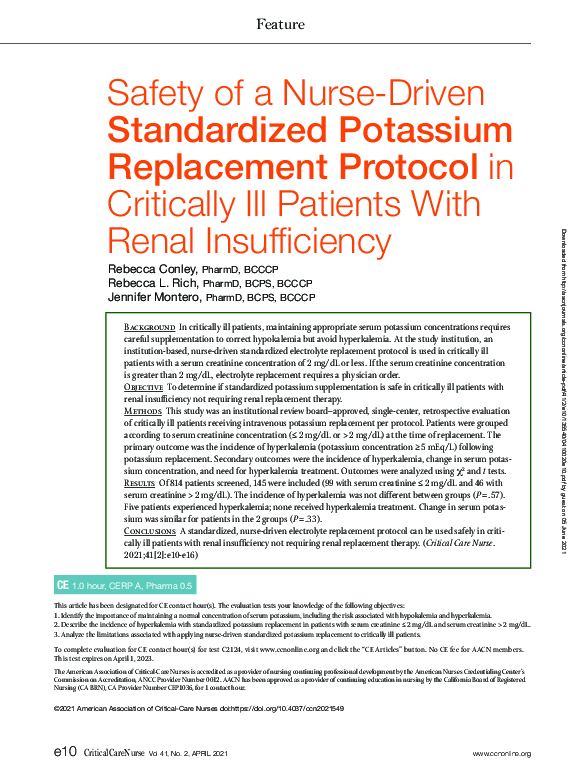 (PDF) Safety of a Nurse-Driven Standardized Potassium Replacement ...