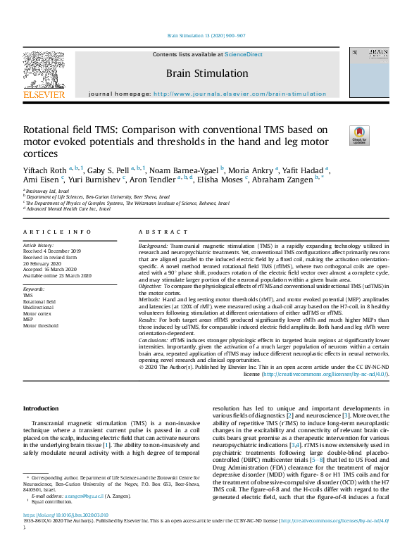 (PDF) Rotational field TMS: Comparison with conventional TMS based on ...