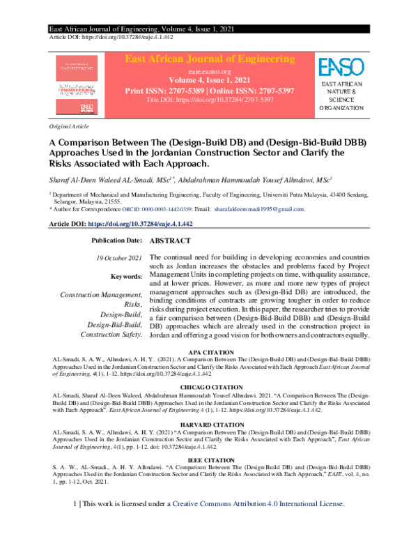 Pdf A Comparison Between The Design Build Db And Design Bid Build Dbb Approaches Used In