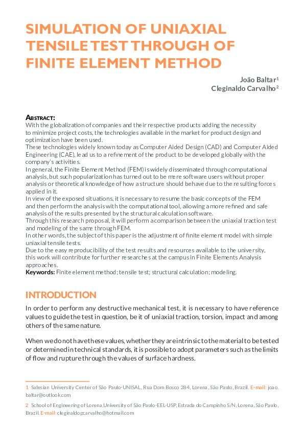 Pdf Simulation Of Uniaxial Tensile Test Through Of Finite Element Method