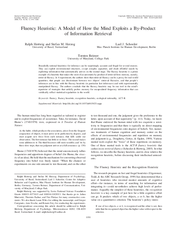 (PDF) Fluency heuristic: A model of how the mind exploits a by-product ...