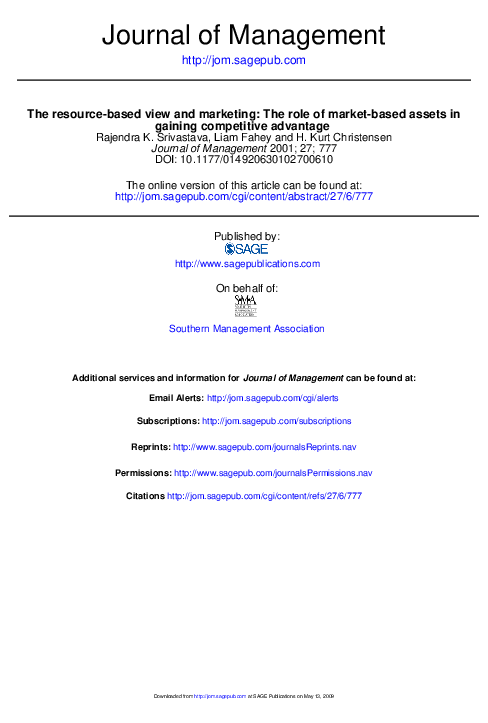 (PDF) The resource-based view and marketing: The role of market-based ...