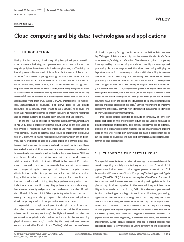 (PDF) Cloud computing and big data: Technologies and applications