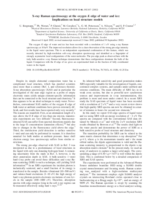 (PDF) X-ray Raman spectroscopy at the oxygen K edge of water and ice ...