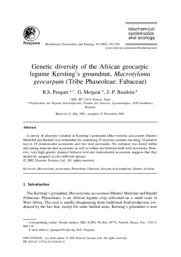 (PDF) Genetic diversity of the African geocarpic legume Kersting s ...