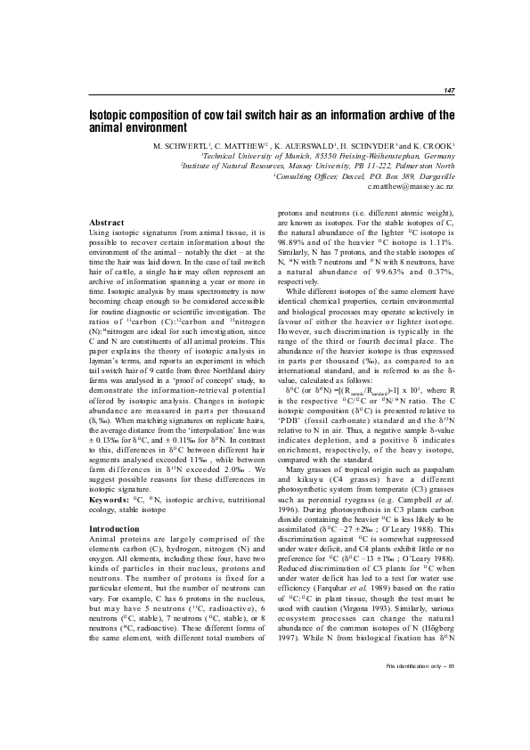 (PDF) Isotopic composition of cow tail switch hair as an information ...