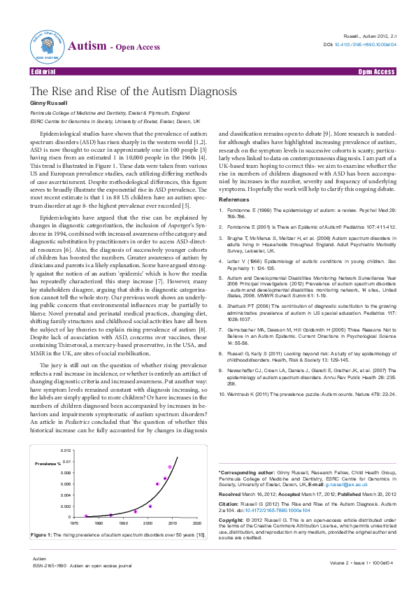 (PDF) The Rise and Rise of the Autism Diagnosis