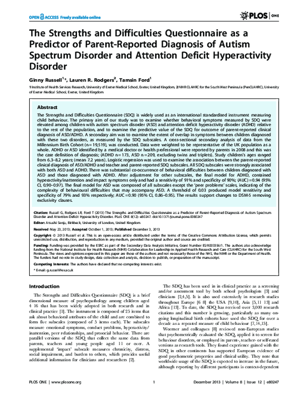 (PDF) The Strengths and Difficulties Questionnaire as a Predictor of ...