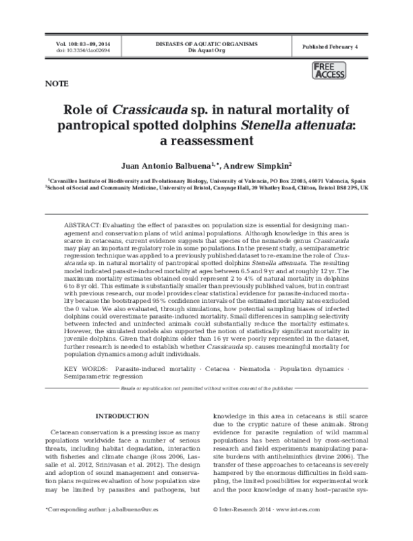 (PDF) Role of Crassicauda sp. in natural mortality of pantropical ...