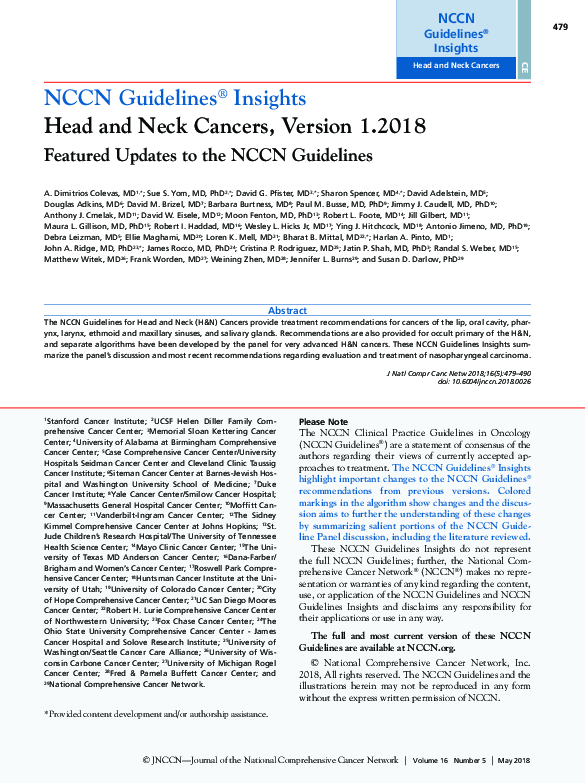 (PDF) NCCN Guidelines Insights: Head and Neck Cancers, Version 1.2018