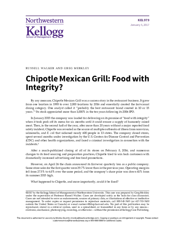 (PDF) Chipotle Mexican Grill: Food with Integrity?