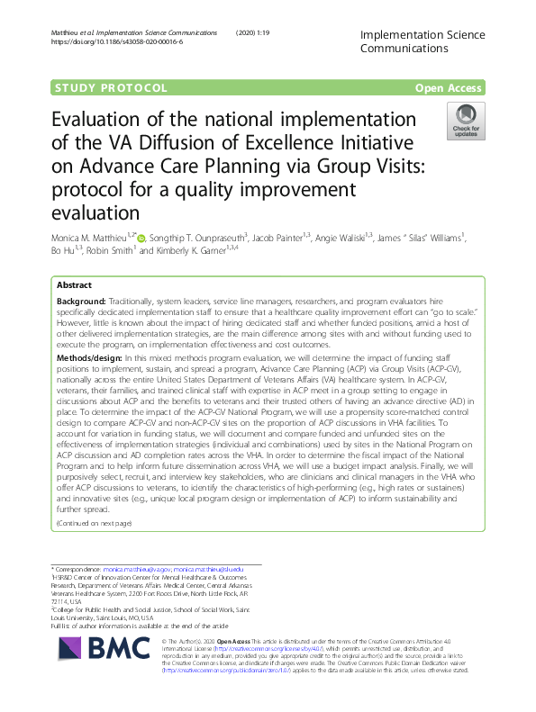 (PDF) Evaluation of the national implementation of the VA Diffusion of ...