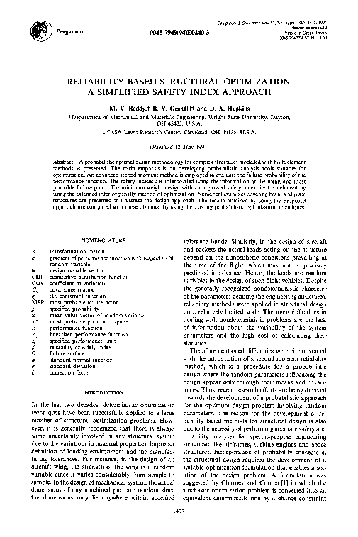 (PDF) Reliability based structural optimization: A simplified safety index approach
