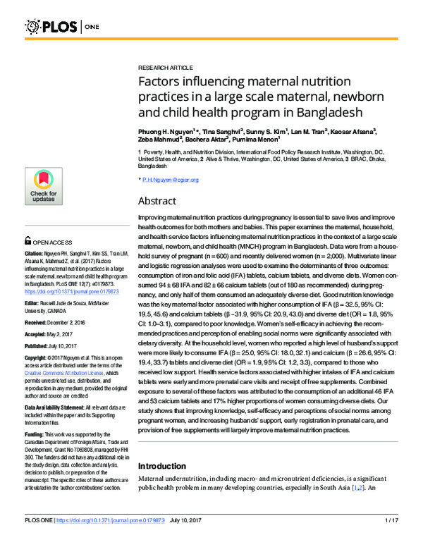 (PDF) Factors influencing maternal nutrition practices in a large scale ...