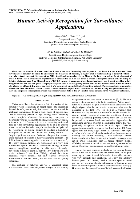 (PDF) Human Activity Recognition for Surveillance Applications