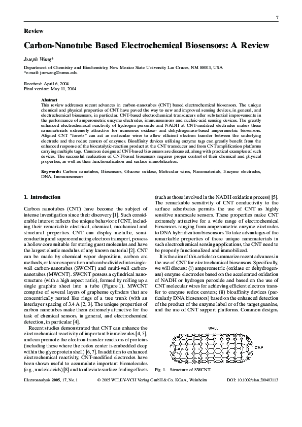 (PDF) Carbon-Nanotube Based Electrochemical Biosensors: A Review