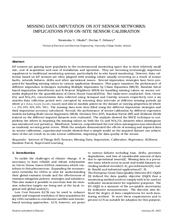 Pdf Missing Data Imputation On Iot Sensor Networks Implications For On Site Sensor