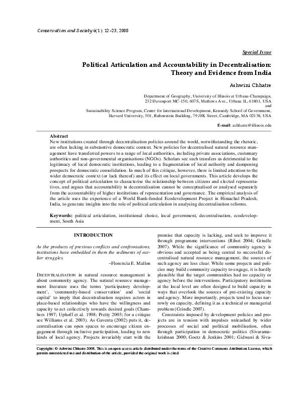 (PDF) Political Articulation and Accountability in Decentralization ...