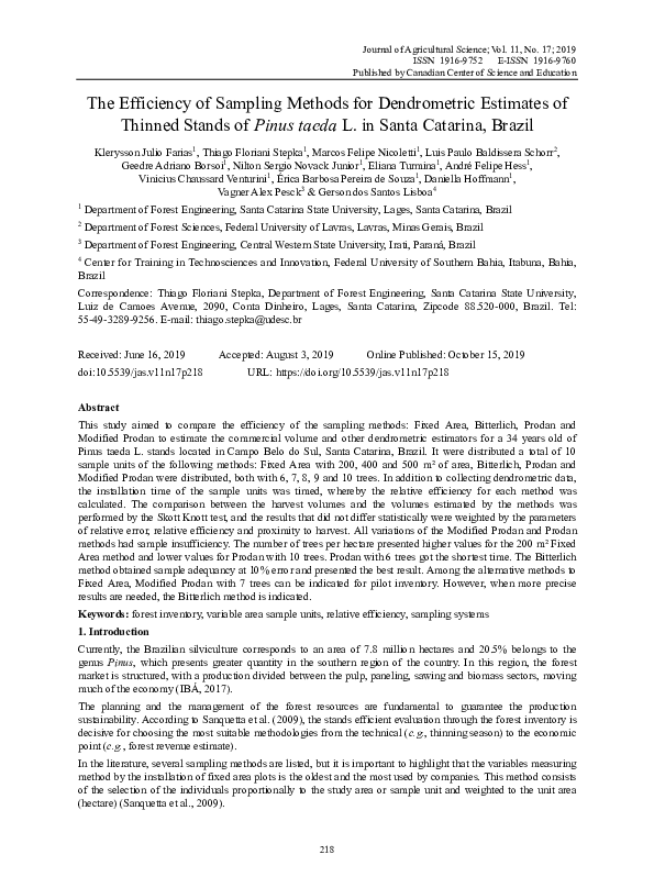 Pdf The Efficiency Of Sampling Methods For Dendrometric Estimates Of Thinned Stands Of Pinus