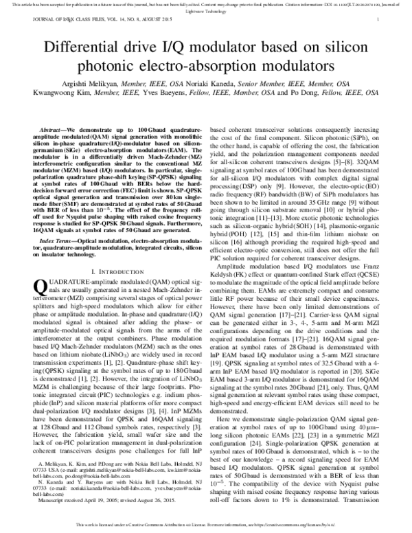 (PDF) Differential drive I/Q modulator based on silicon photonic ...
